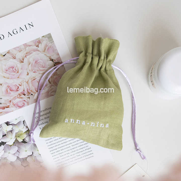 Custom 100% Linen Pouch Bags Packaging Mini Cotton Linen Drawstring Bag ...