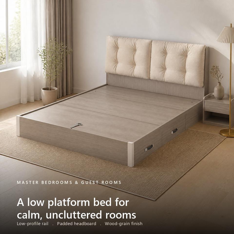 Modern Full Storage Platform Bed Soft Headboard Melamine Panel ...