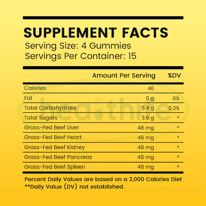 Beef Liver Gummies Beef Heart Kidney Pancreas Spleen Grass Fed Bovine ...