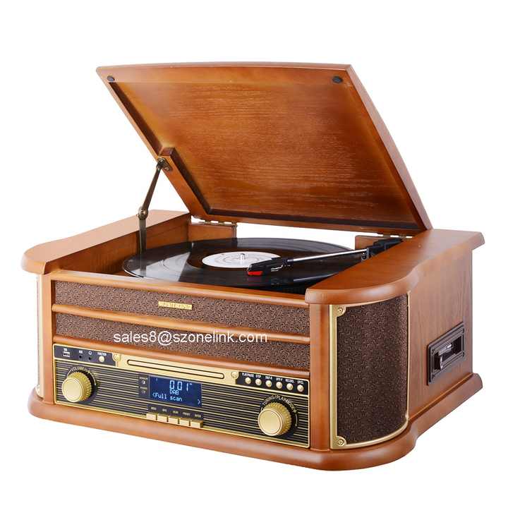 Wooden Nostalgic Stereo Record Player AM/FM Radio Gramophone Phonograph ...