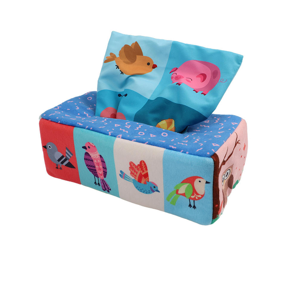 Multi-Color Soft Plush Colorful Baby Tissue Box Toy for Early Learning ...