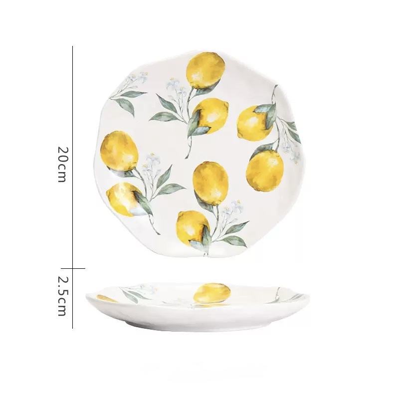 European Style Lemon Pattern Reusable Ceramic Tableware Set with Cup ...