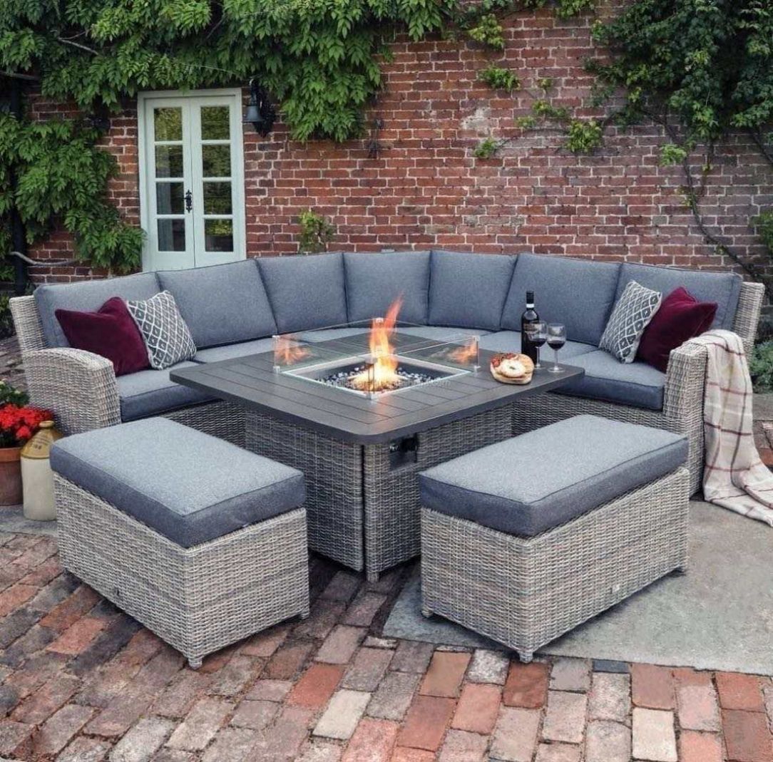 Rattan sofa with fire pit store