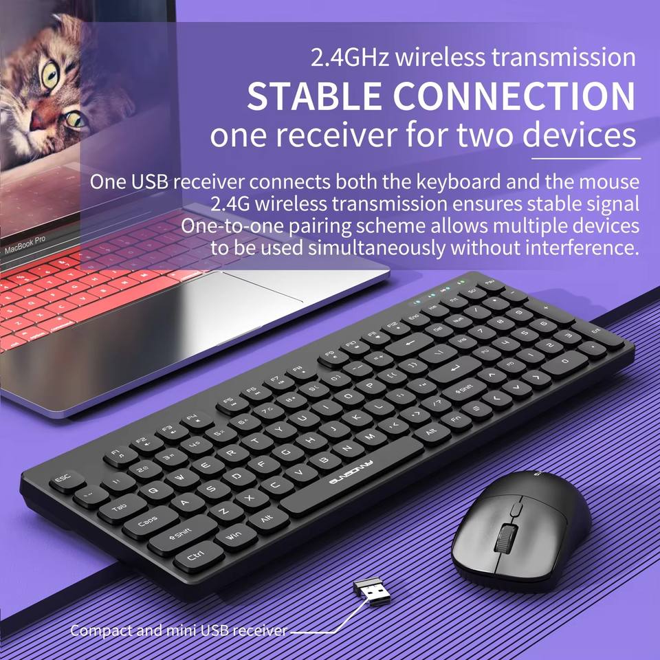 SUNSONNY Wireless Keyboard and Mouse Set for Silent Typing