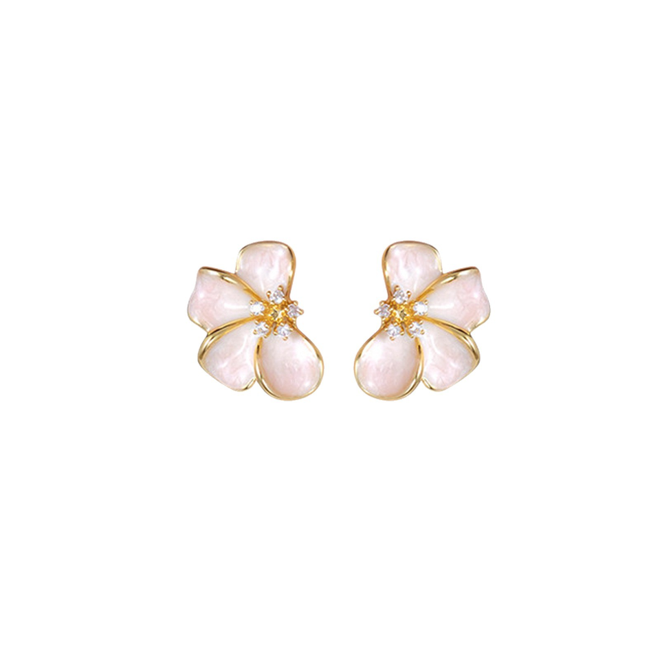 Pink Enamel Flower Stud Earrings, Pure Silver Pin, Unique Best-selling ...