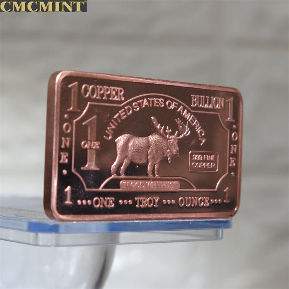 Custom 1 Oz Pure Copper Moose Bar - .999 Fine Bullion Coin for Art ...