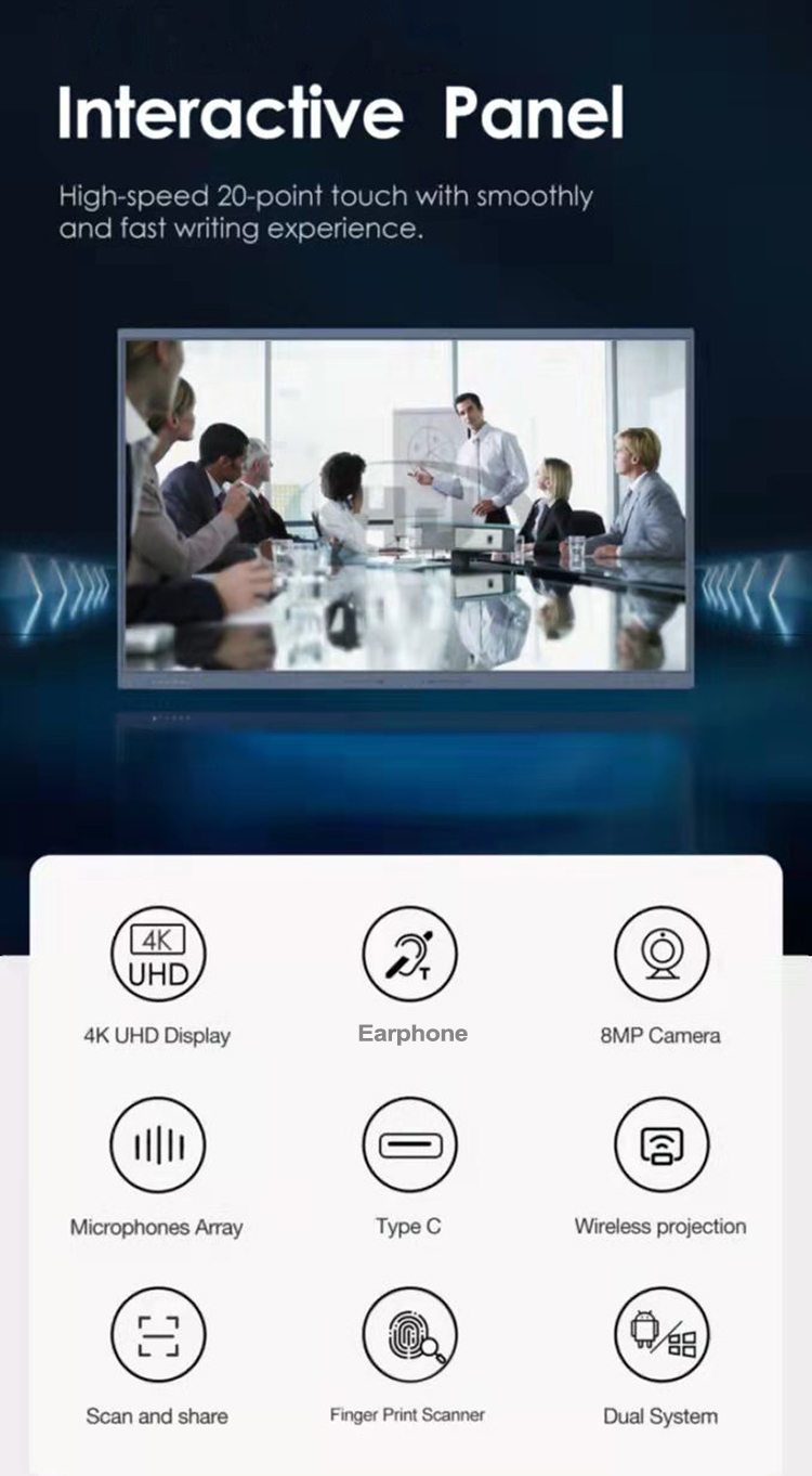 4k Smart Boards White Board Glass Eshare I3 Meeting Panel 75 Promethean...