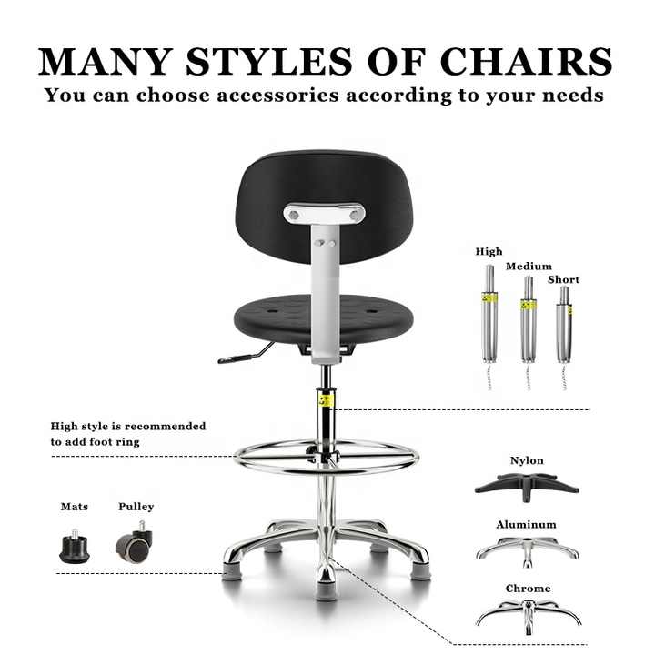 ESD Anti-Static Lab Chair with PU Foam Backrest Dust-Free Workshop ...