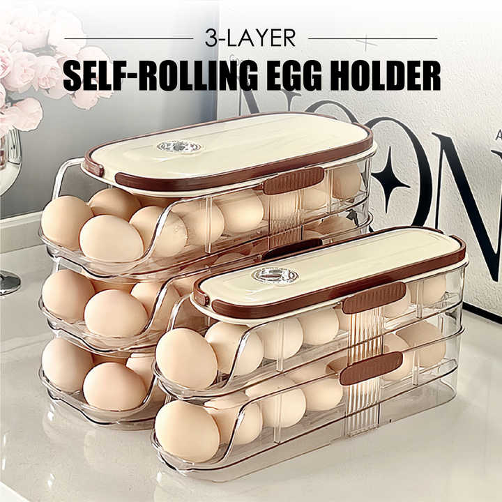 Single Row 3-layer Self-rolling Egg Holder Plastic Eggs Storage Box ...