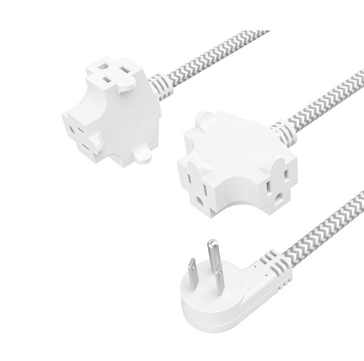 Indoor Office Flat Plug 3 Outlet Braided Thread Extension Cord Power ...