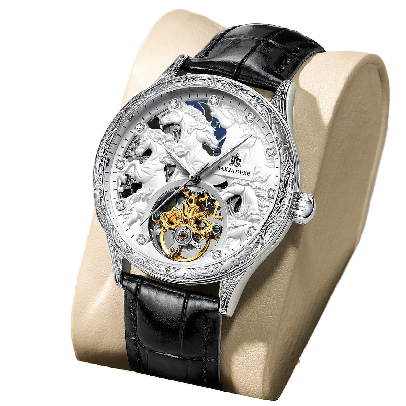 Duke Rossa Watch 3D Engraved Vintage Men's Fully Automatic Mechanical ...