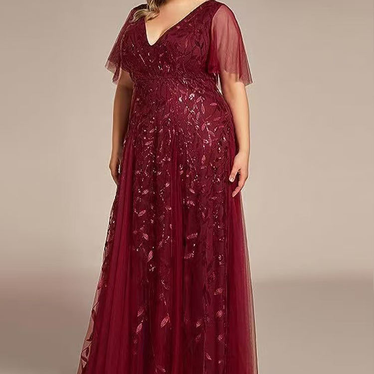 Plus Size Women's Modern Sequin Glitter Short Sleeve V-Neck Ball Gown ...