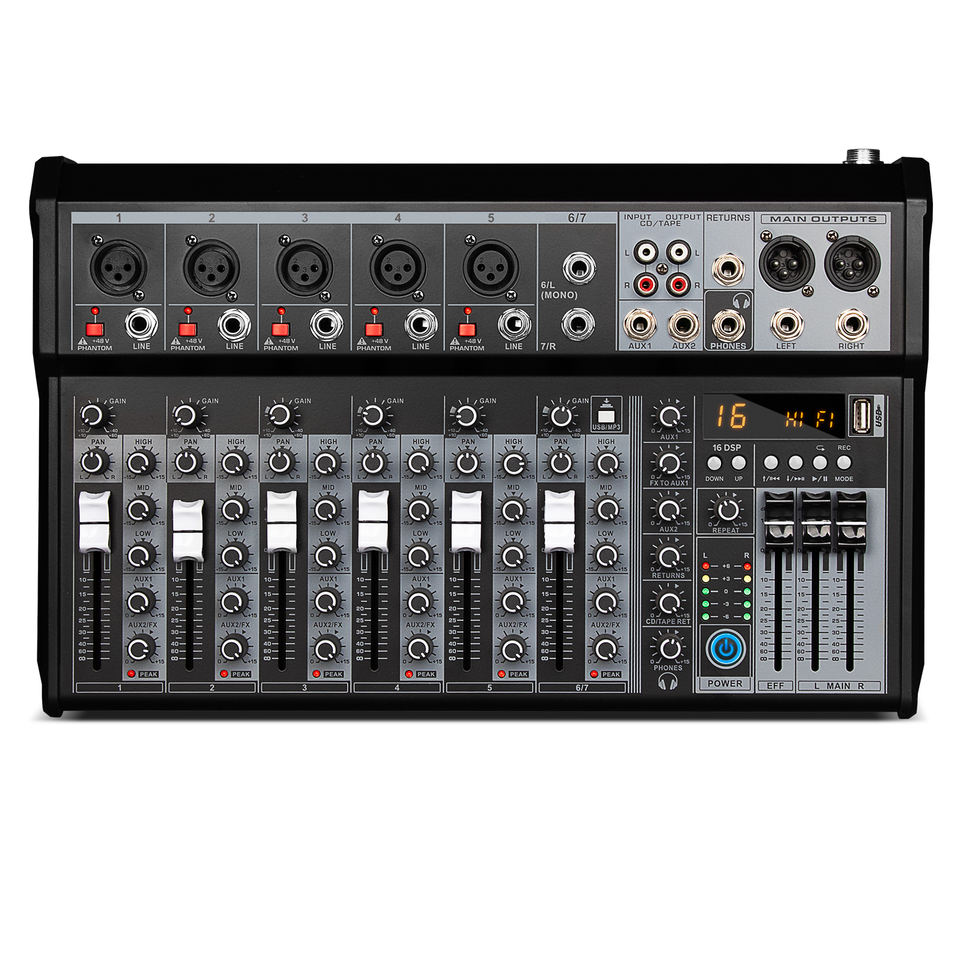 KA6 Professional 7 Channels Audio Mixer Console 16 DPS Effects USB ...
