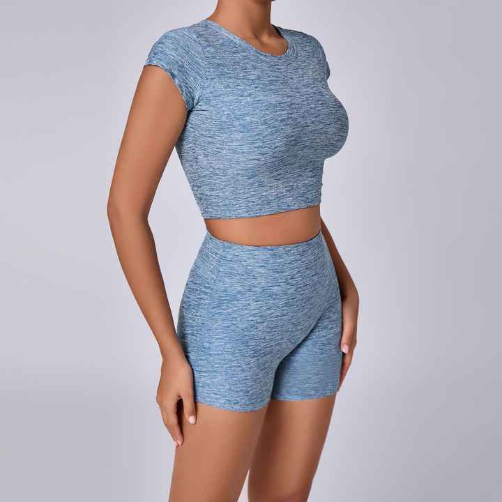 Women Fitness Clothes 2 Piece Shorts Sleeve Crop Top and Shorts Sets Gym Sportswear Clothes ...