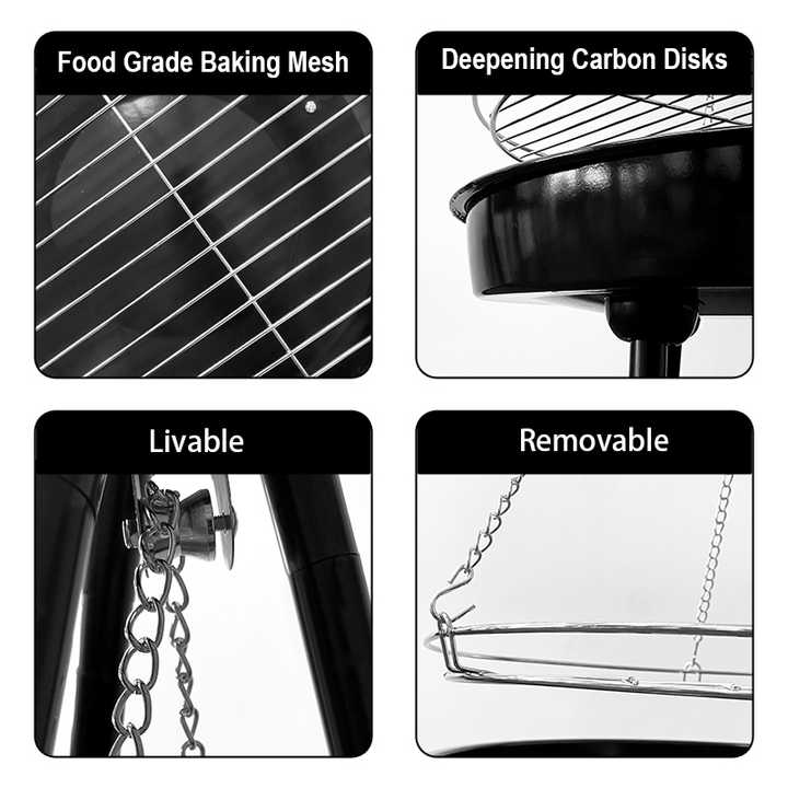 Portable Folding Adjustable Height Charcoal Grill BBQ Tripod Hanging ...