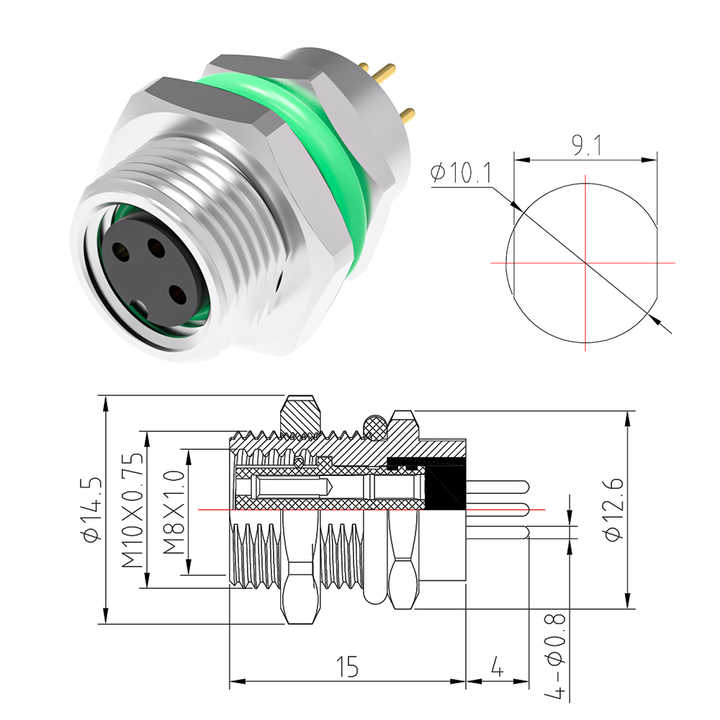 M8 Circular Sensor Waterproof DIN Connector 3 Pin PCB Female Socket ...