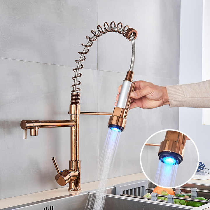 Donluan Kitchen Faucet with Dual Head Function LED Light Single Handle ...
