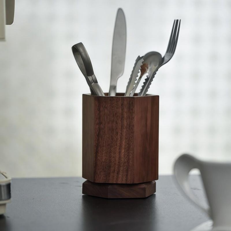 Rotating Walnut Wood Pen Holder 360 Desk Organizer Luxury Wooden Pencil ...