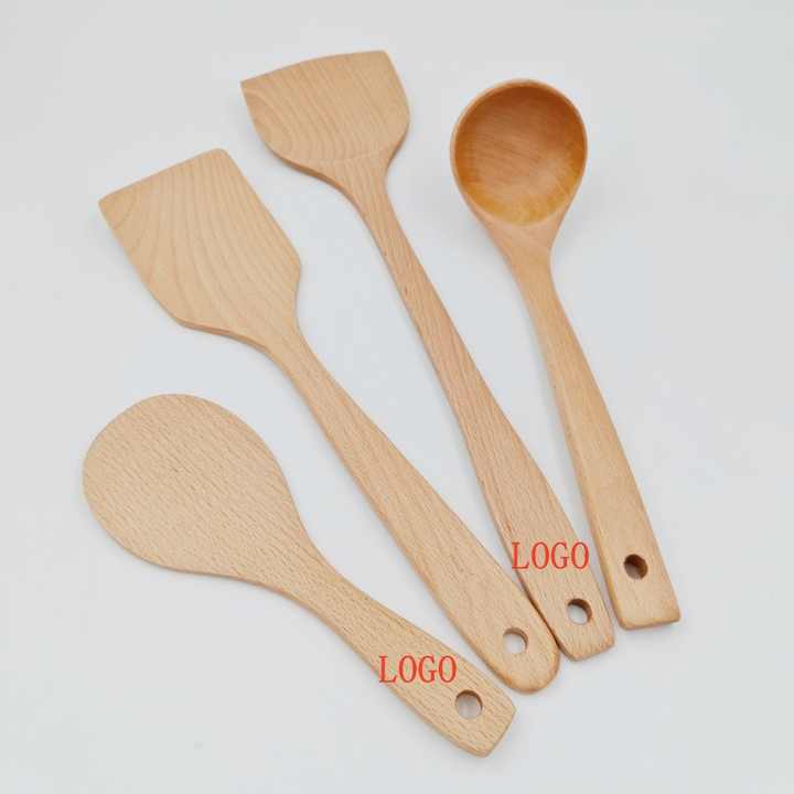 4-Piece Beech Wood Kitchen Tool Set Spatulas Spoons with Eco-Friendly ...