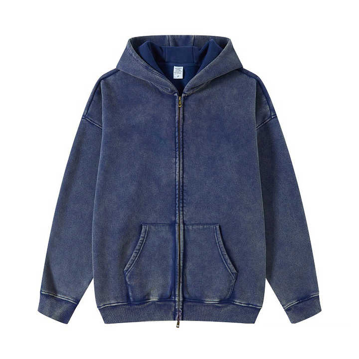 Custom Acid Wash Hoodie with Embroidery - Vintage Full-Zip Cotton ...