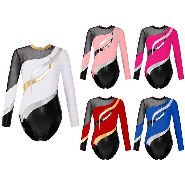 Girls Rhythmic Gymnastics Embroidery Leotards Long Sleeve Competition ...