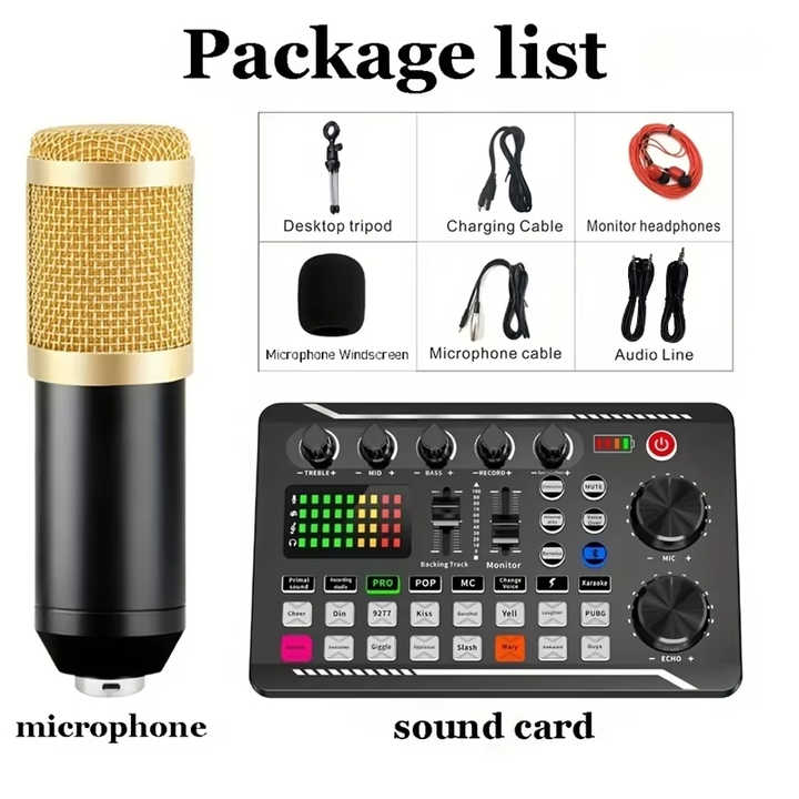 Professional Recording Live Studio Microphone and Sound Card Soundboard ...