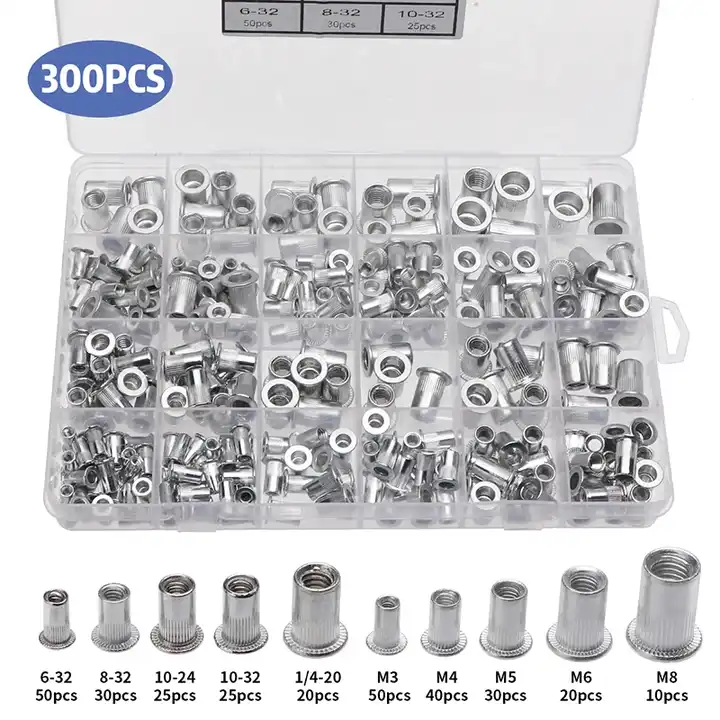 300pcs M3 M4 M5 M6 M8 Aluminum Flat Head Rivet Nuts Tool Set
