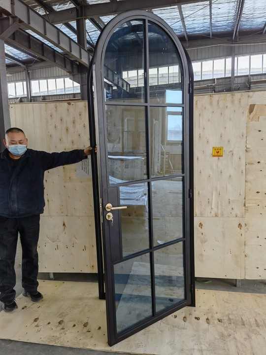 Top Design Beautiful Grids Arch Fluted Wrought Steel Door