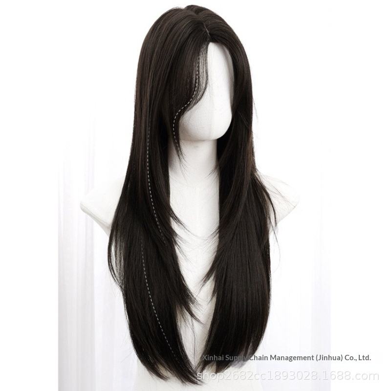 Black Tea Long Straight Synthetic High Temperature Wire Women's Natural ...