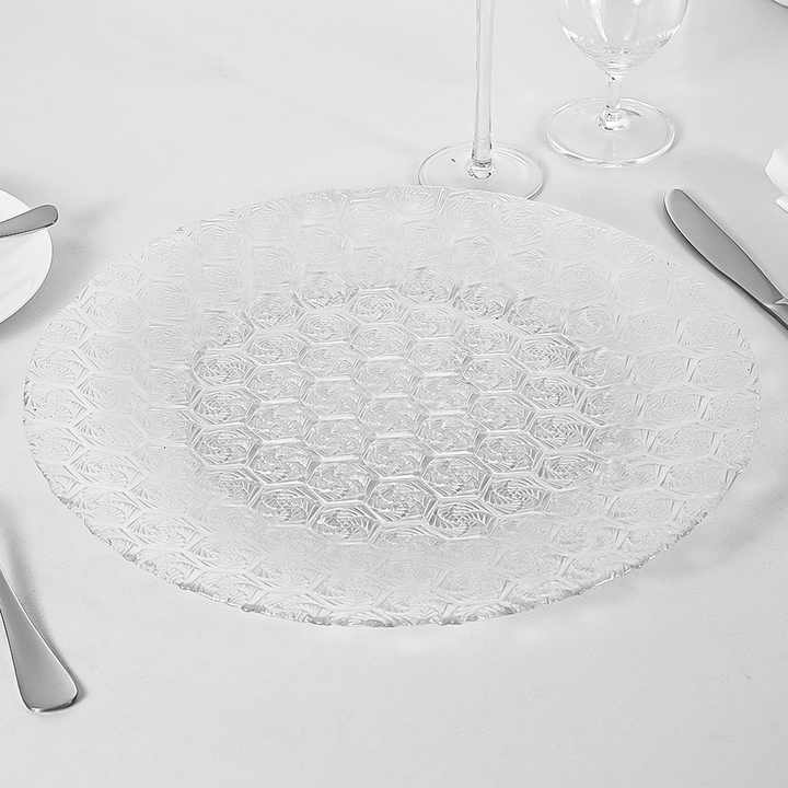 13 Inches Clear Wedding Gold Glass Plates Wholesale Silver Beaded ...