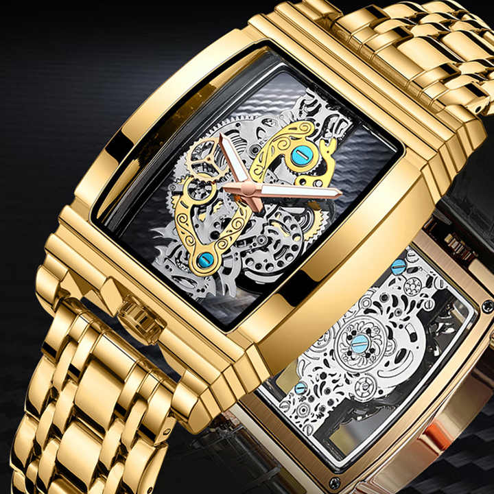 Luxury Men's Gold Tourbillon Skeleton Analog Quartz Wrist Watch Wholesale