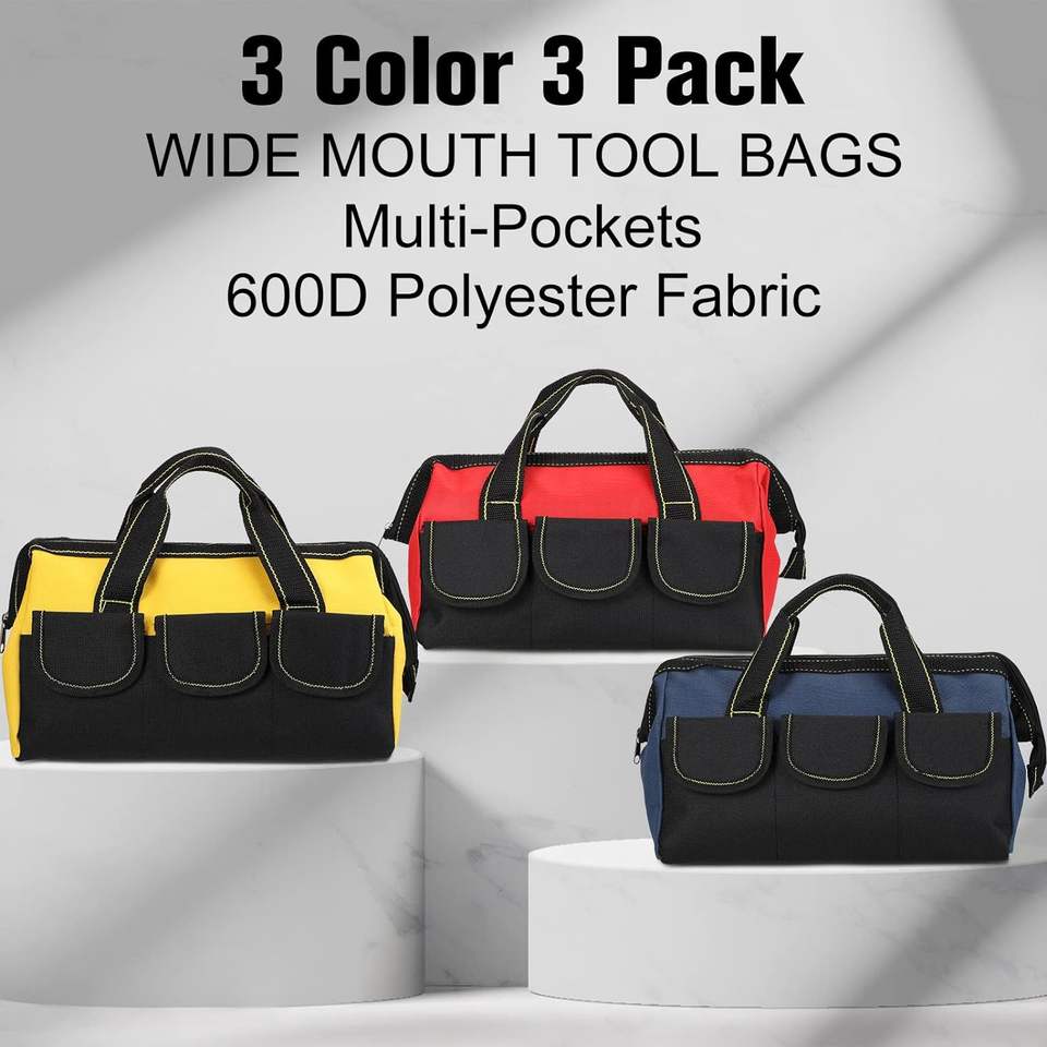 Custom 3 Pack Wide Mouth Heavy Duty Tool Bag for Men Electrician ...