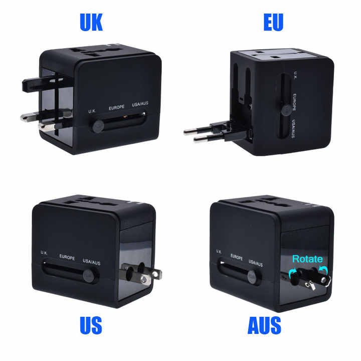 All in One Universal International Plug Adapter 2 USB Port World Travel AC Power Charger Adaptor ...