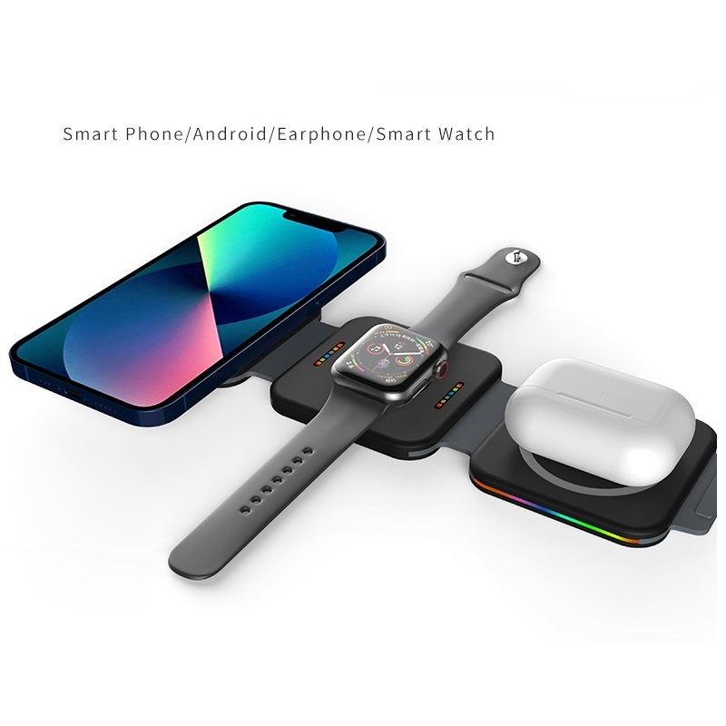 Incarcator Wireless Zetify®, 3 in 1, Pliabil, FastCharge 15W, Statie de ...