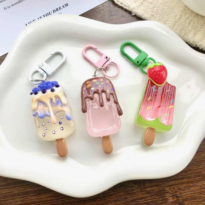 Strawberry Ice Cream Keychain Charms Simulated Food Personalised ...