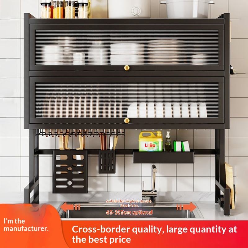 Metal Double-Layer Kitchen Sink Drain Rack & Bowl Cabinet Storage ...