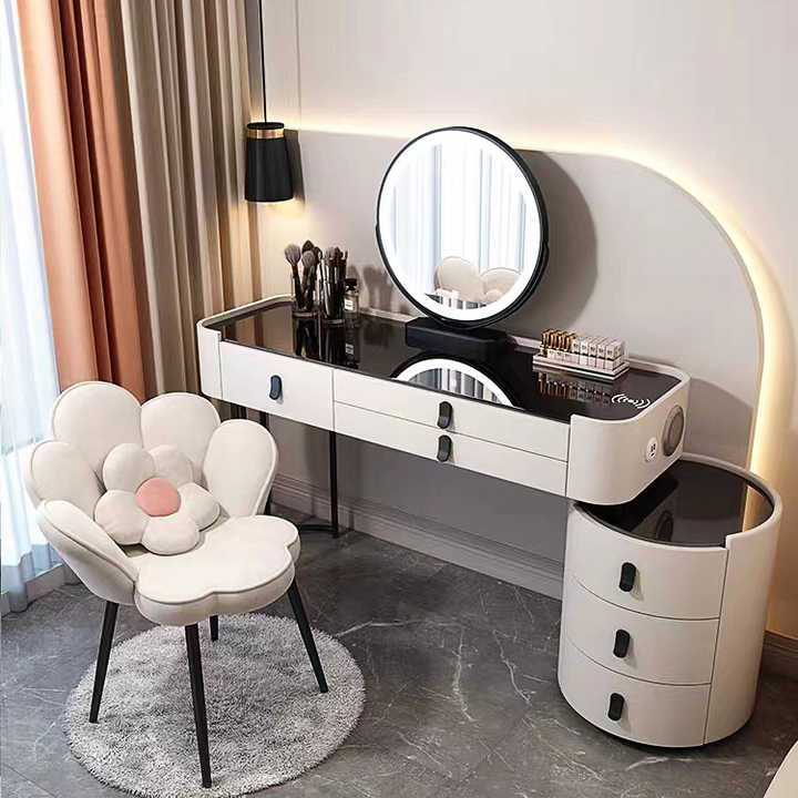 Modern Grey Dressing Table with Lighted Mirror & Stool | MDF Makeup ...
