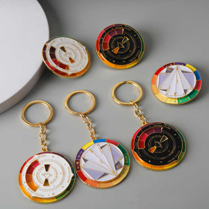 Creative Rotating Metal Craft Color Matching Select Brooch Key Chain ...
