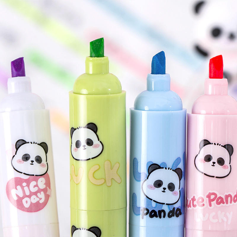 Cartoon Panda Three-color Splicing Highlighter Students Cute Stationery ...