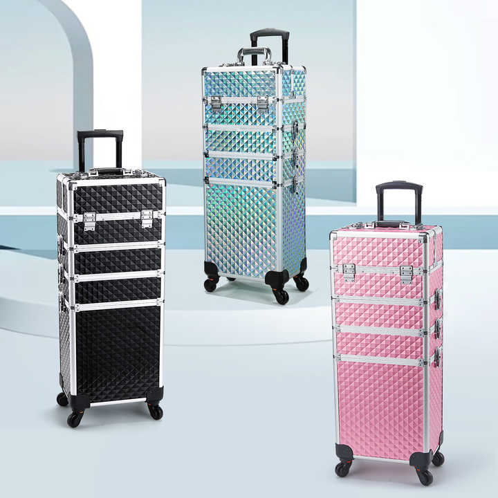 Professional Makeup Trolley Case with Wheels for Travel Beauty Artist Rolling Cosmetic Storage ...