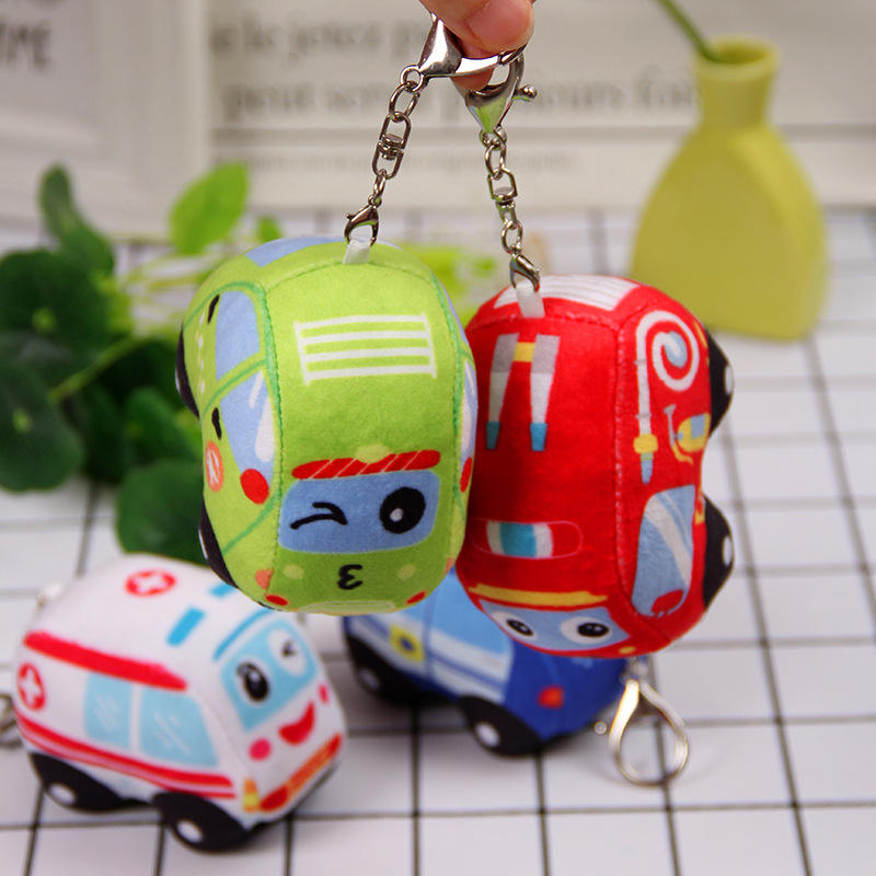 Soft Plush Keychain Cartoon Fire Truck Police Car Toy Car Pendant ...