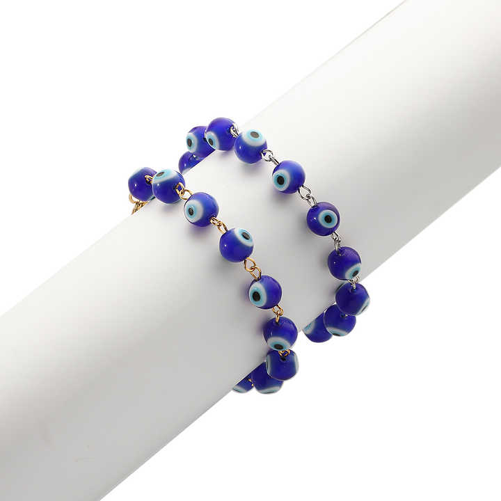 Wholesale Stainless Steel Gold Plated Devil Blue Eyes Beaded Link Chain ...