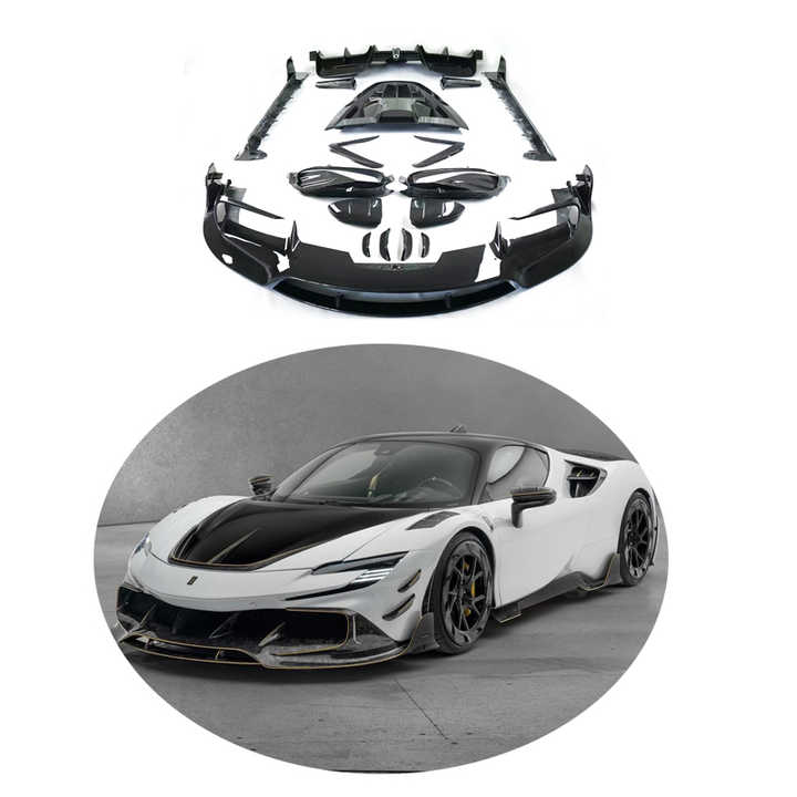 For Ferrari SF90 Upgrade M Style Dry Carbon Fiber Front Lip Skirt Rear ...