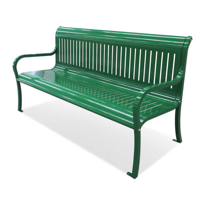 Outdoor Metal Bench - Durable Steel Frame with Slatted Backrest