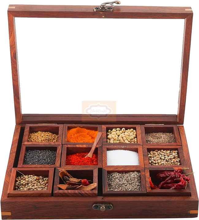 Square Spice Box Kitchen Wood Spice Box Container Wooden Storage Box ...