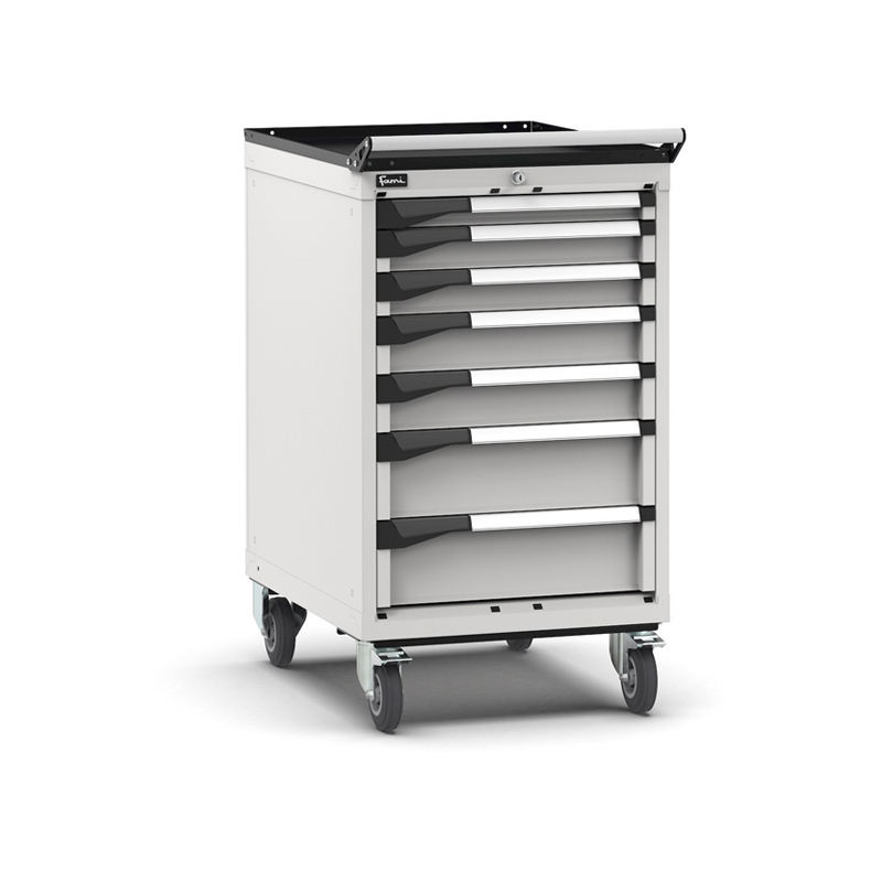 Fami Master tool trolley with 7 adjustable-extension drawers, grey ...