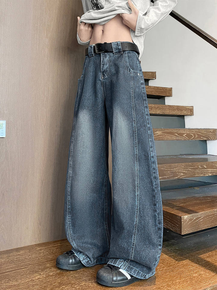 Men Loiter Stitch Jeans Linger Seam Detail Denim Pants Loose Fit Idle ...