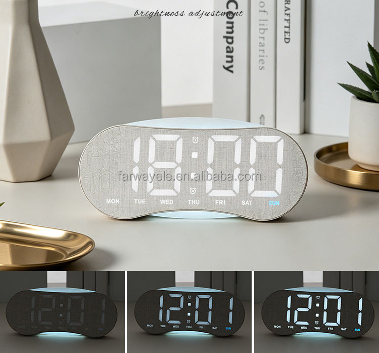 Large Screen LED Wall Clock Simple Wood Grain Clock Atmosphere Lamp ...