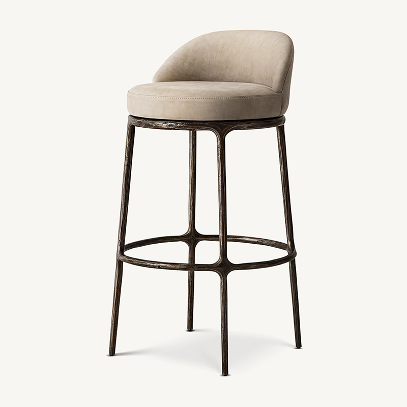 THADDEUS Hand Forged Swivel Golden Brass Metal Frame Stool