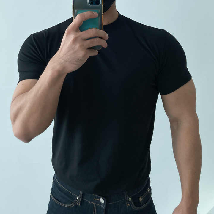 Black 180 Gsm Cotton Spandex T-Shirt - Muscle Fit Workout